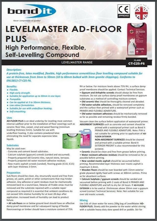 Bond It LEVELMASTER AD-FLOOR PLUS Self Level Leveling Compound Floor S ...