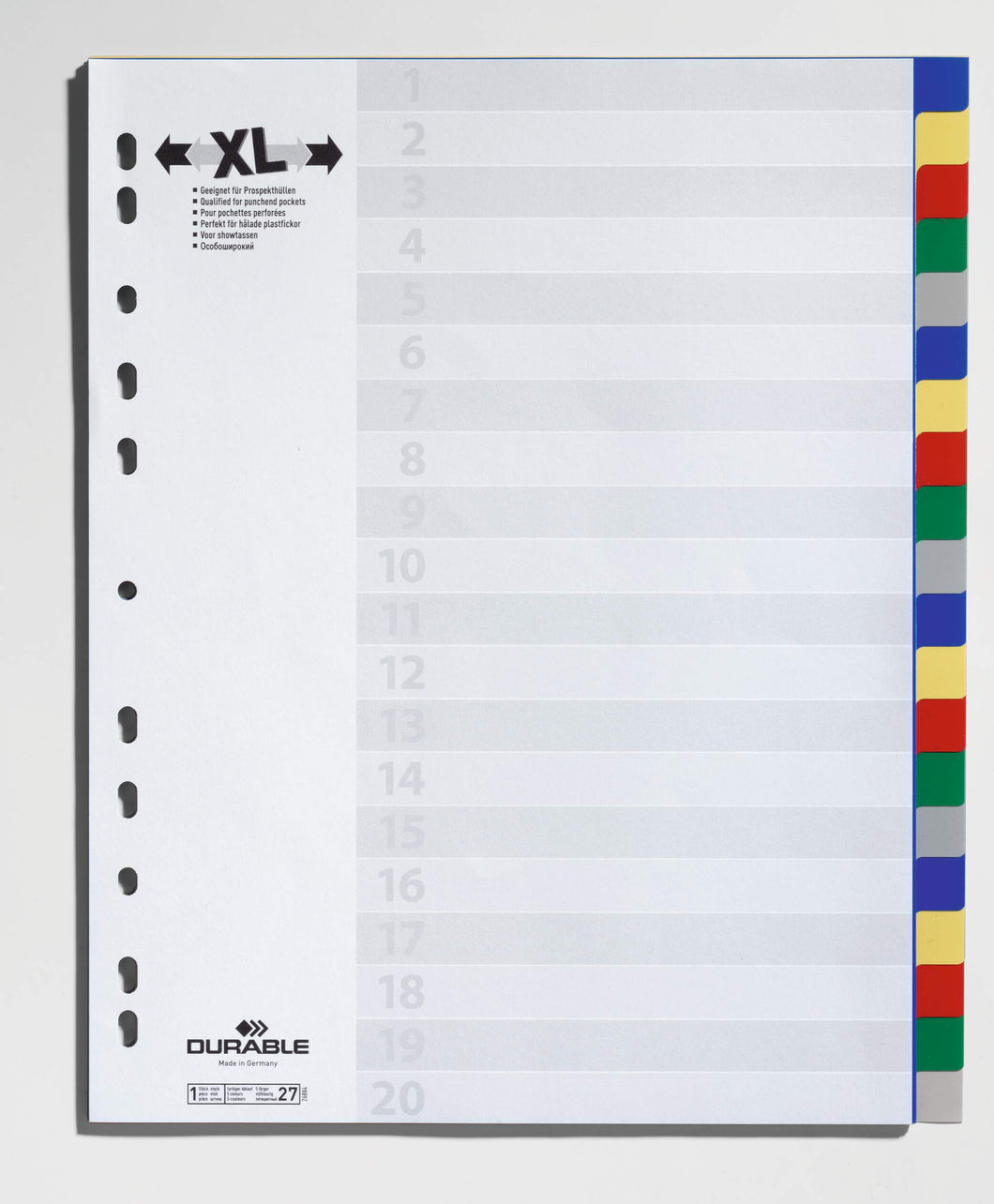 Durable 20 Part Coloured Tab Index Punched File Dividers | A4 ...