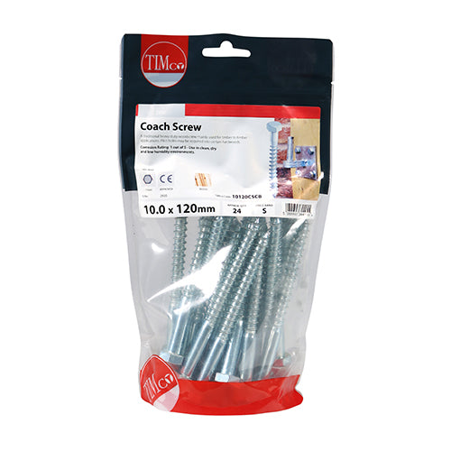 TIMCO Coach Screws Hex Head Silver - 10.0 x 120 TIMbag OF 24 - 10120CS ...