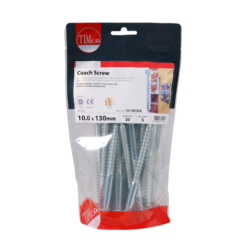 TIMCO Coach Screws Hex Head Silver - 10.0 x 130 TIMbag OF 23 - 10130CS ...