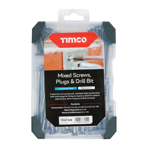 TIMCO Screws, Plug & Drill Bit A2 Stainless Steel Mixed Tray - 91pcs T ...