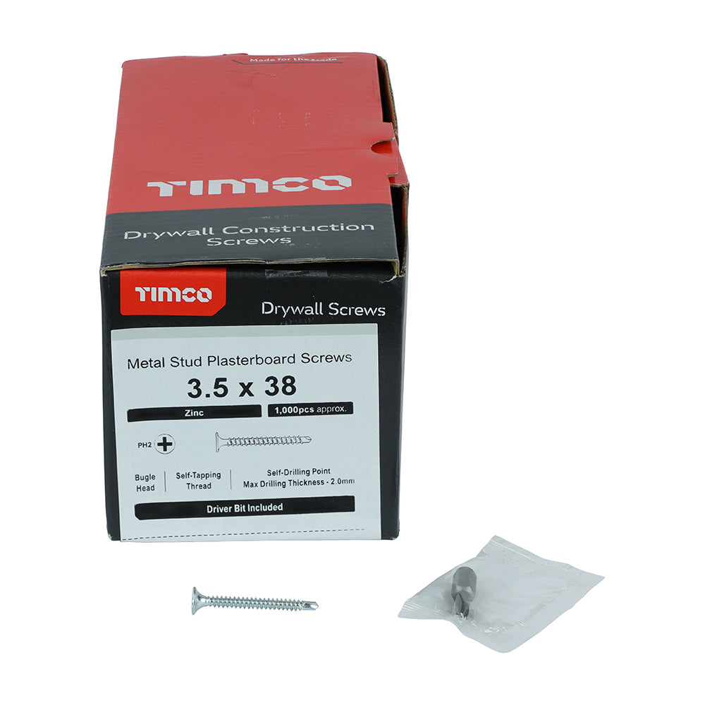 TIMCO Drywall Self-Drilling Bugle Head Silver Screws - 3.5 x 38 Box OF ...