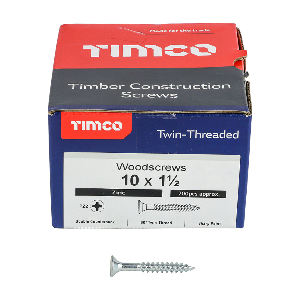 TIMCO Twin-Threaded Countersunk Silver Woodscrews - 10 x 1 1/2 Box OF ...