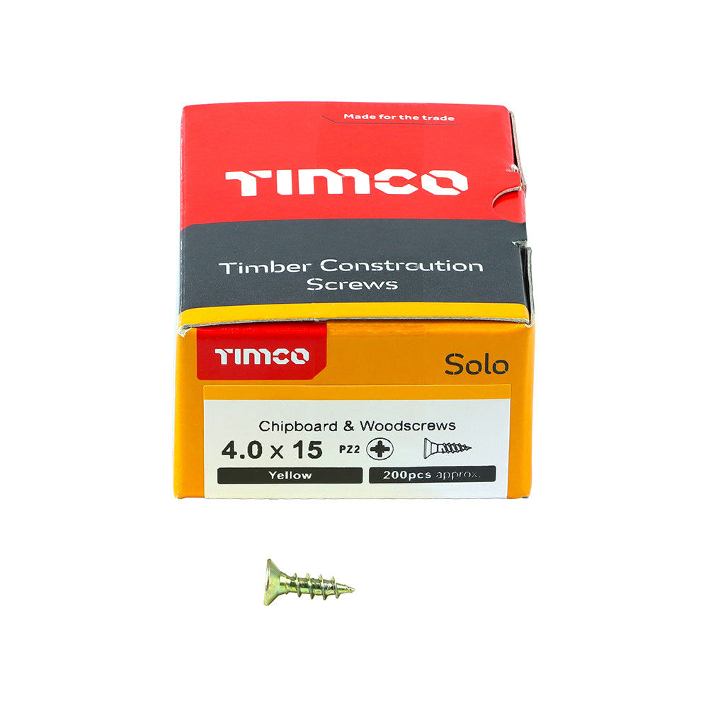 TIMCO Solo Countersunk Gold Woodscrews - 4.0 x 15 Box OF 200 - 40015SO ...