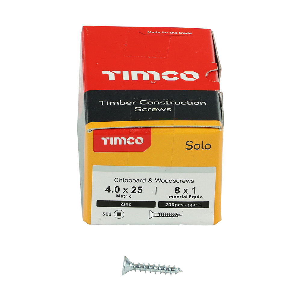 TIMCO Solo Countersunk Silver Woodscrews - 4.0 x 25 Box OF 200 - 40025 ...