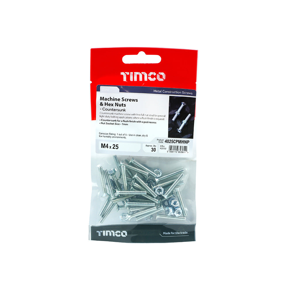 TIMCO Machine Countersunk Screws & Hex Nut Silver - All Sizes ...