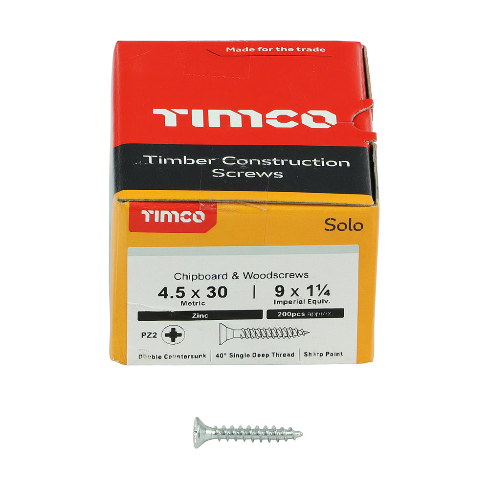 TIMCO Solo Countersunk Silver Woodscrews - 4.5 x 30 Box OF 200 - 45030 ...
