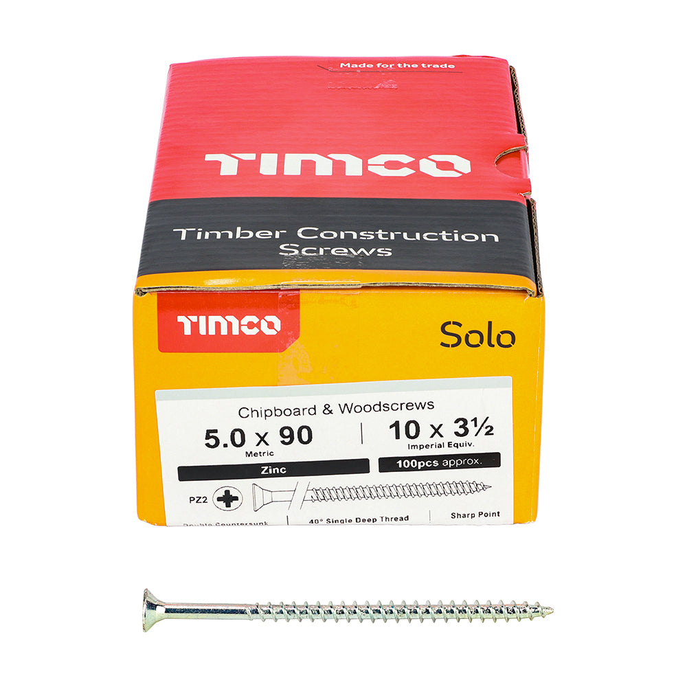 TIMCO Solo Countersunk Silver Woodscrews - 5.0 x 90 Box OF 100 - 50090 ...