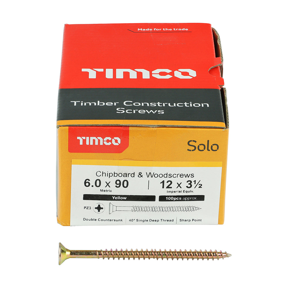 TIMCO Solo Countersunk Gold Woodscrews - 6.0 x 90 Box OF 100 - 60090SO ...