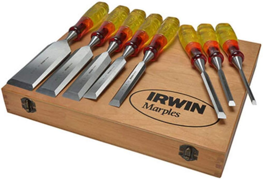 IRWIN Marples M373 Splitproof Bevel Edge Chisel Set in Storage Box, 8 ...