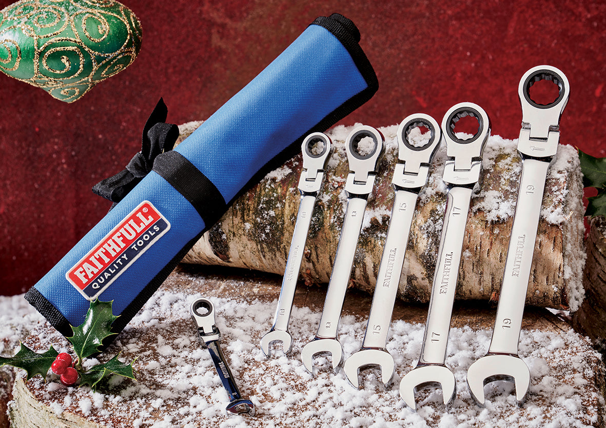 Faithfull Ratchet Combination Spanner Set in Tool Roll, 6 Piece ...